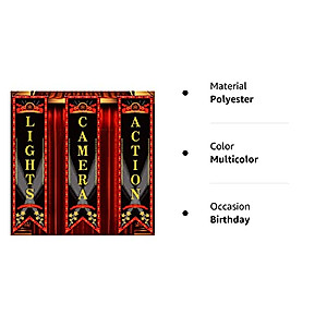 Tegeme Movie Night Porch Sign Banner Theme Party Decorations Theater Welcome Now Showing Lights Camera Action Hanging for Home Film Backdrop Supplies (Delicate Style, 3 Pieces)