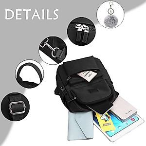 Sunwel Fashion Mini Backpack & Sling Bag 2 Way Carry Nylon Casual Daypack Chest Bag with Detachable Pom Pom Ball Keychain for Women (black)