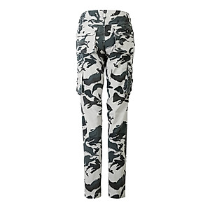 Womens Cargo Pants,Outdoor Casual Camoflage Camo Military Combat Work Hiking Pants with Pockets Camo White-US 4