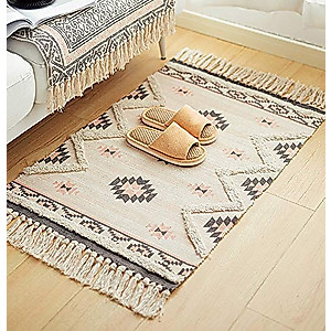 Wolala Home Print Tufted Rug Mat Boho Geometric Tassels Throw Area Rugs Machine Washable Fringe with Non-Slip Mat for Bathroom,Bedroom,Living Room,Laundry Room Kitchen Rug,Doormat (2'x3')