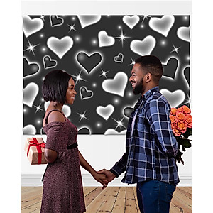 Mocsicka Black Heart 2000s Backdrop for Photoshoot Old School Photography Background 2000s Heart Valentine's Day 90s Banner Photo Booth Studio