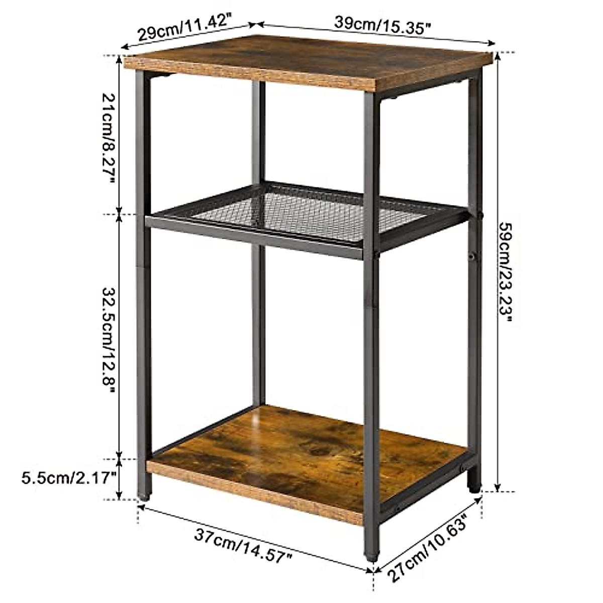 IBUYKE Side Table,3-Tier End Table, Industrial Nightstand Small Table with Storage Shelf, for Bedroom, Living Room, Hallway, with Metal Frame,Rustic Brown UTMJ403H