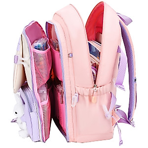 nine-tailed fox Bunny Backpack for Girls,Cute Backpack With Lunch Bag Kindergarten Preschool Elementary School Bookbag Set (Lunch Bag Sets Pink)