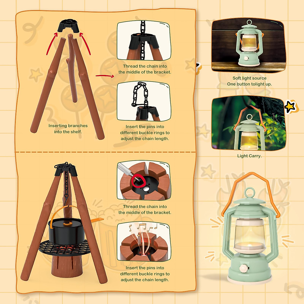 deAO Kids Camping Toys Set with Play Tent,23 PCS Outdoor Pretend Camping Toys with Light & Spray for Kids Boys Girls Age 3 4 5 6, Include Kids Camping Tent,Pot and Dish