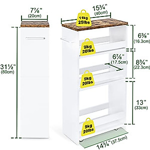 TEAMIX 4 Tier White Slim Storage Cart with Handle, 7.9''W Slide Out Storage Rolling Utility Cart Mobile Shelving Unit Organizer Trolley for Small Spaces Kitchen Laundry Narrow Places