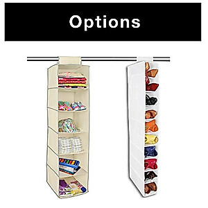 Smart Design Shelf Cubby Hanging Organizer w/ Hook & Loop - VentilAir Material - Clothing, Clothes, Accessories, & Closet Storage - Home Organization (6-Tier, Beige w/ Slate Trim)