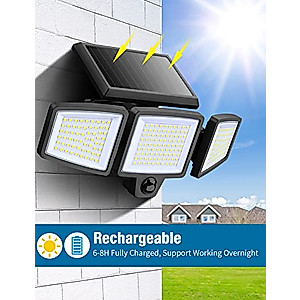 Outdoor Solar Powered Flood Lights with Movement Detection, 210 LED 2500LM 6500K, IP65 All-Weather Resistance, 3 Adjustable Heads, 270° Wide Angle, Light for Garage Patio Porch Garden Yard - 2 Pcs