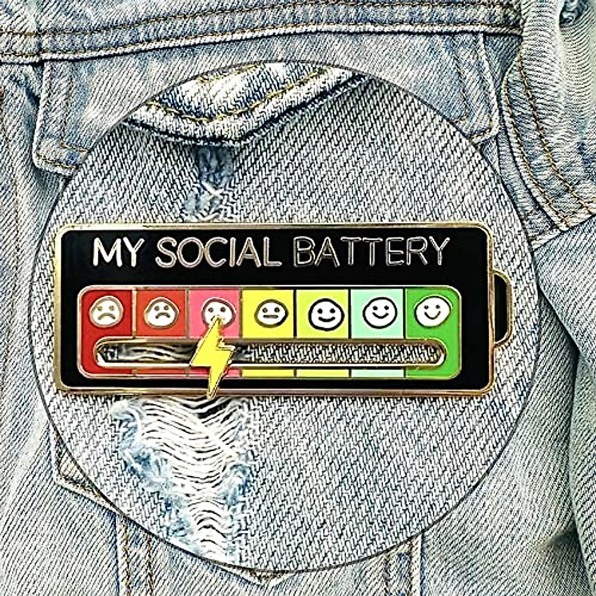 SLINHEWEI Social Battery Pin 2.0-2023 NEW funny pins,enamel pins, Mood Expressing Pin For Introverts ， Perfect for 7 Days a Week！ (Black)