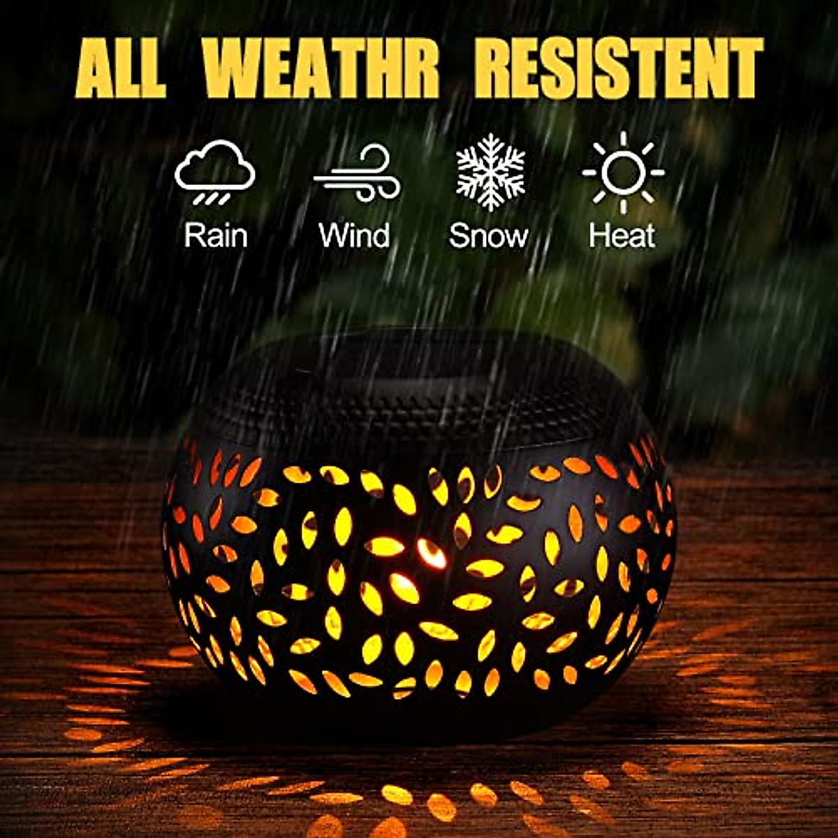 2 Pcs Solar Table Lantern Outdoor Waterproof Flickering Flame Solar Powered LED Light Black Decorative Metal Outdoor Lamp for Outside Indoor Desk Tabletop Bedroom Patio Garden Pathway Yard