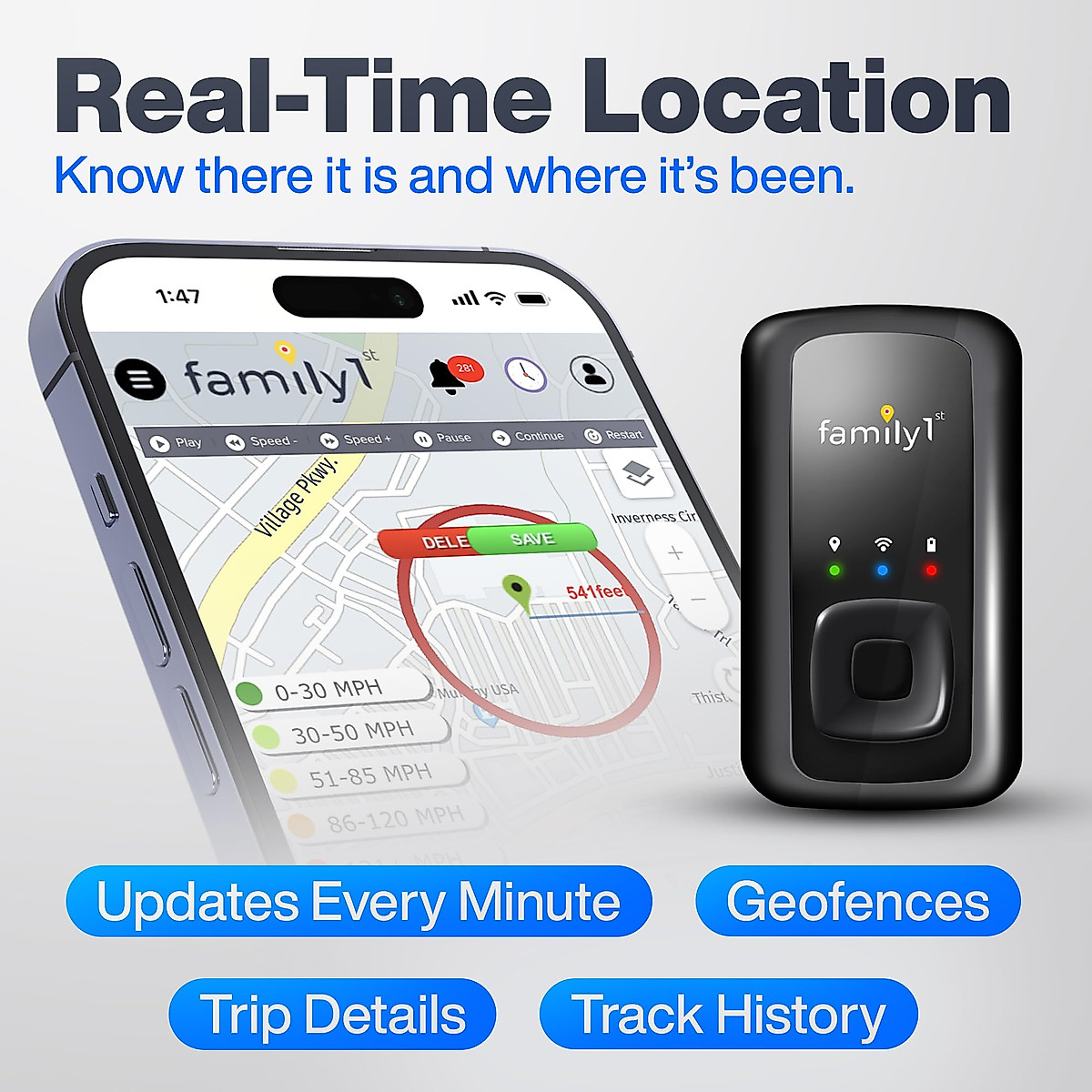 Family1st Portable Automobile GPS Trackers for Vehicles, Cars, Loved Ones, Real Time Tracking App, Up to 30 Days Battery Life, Hidden Tracking for Theft Protection & Subscription Needed.