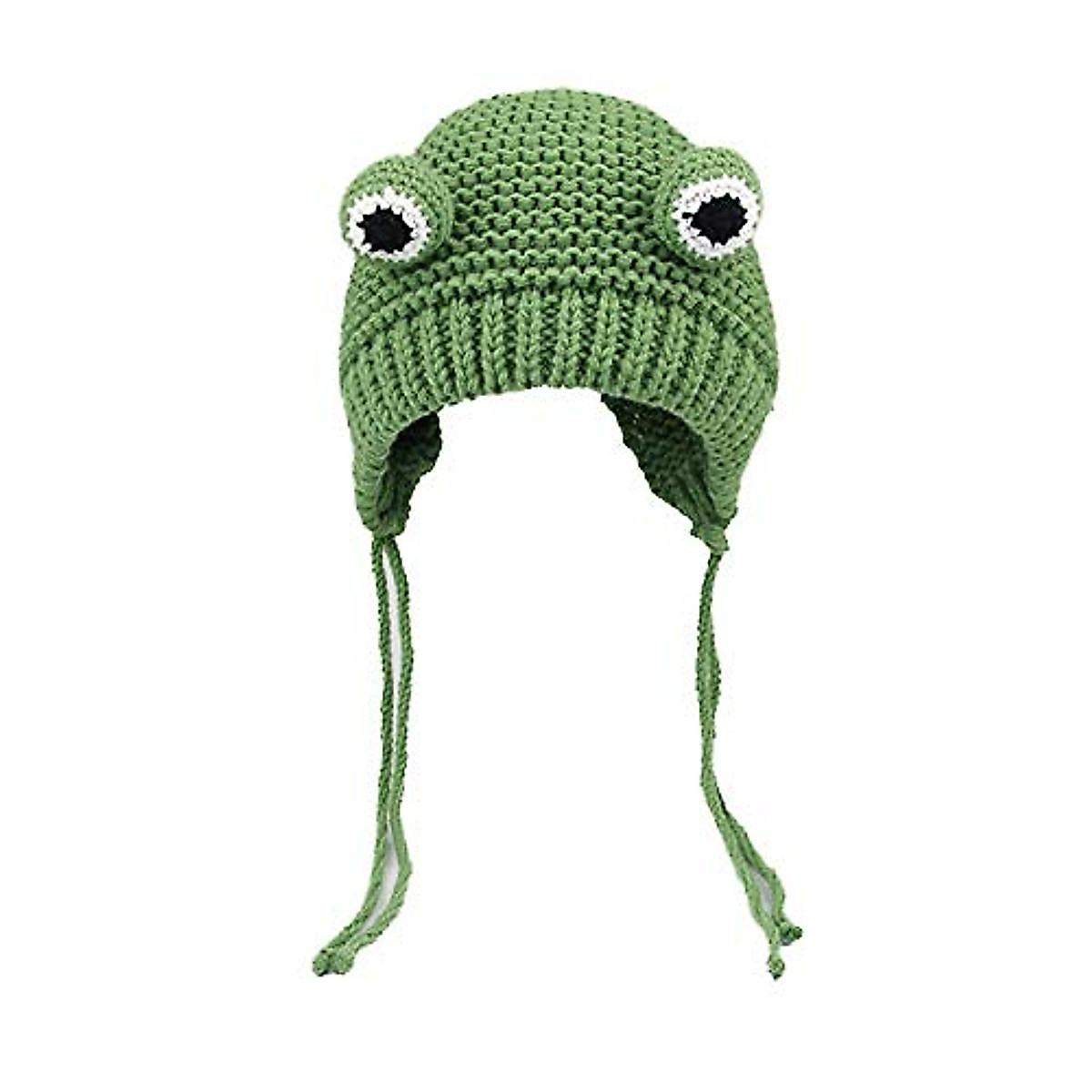 Women Girls Crochet Knitted Winter Headband Hat Beanie Cute Cartoon Frog Big Eyes Earflap Cap Photo Props