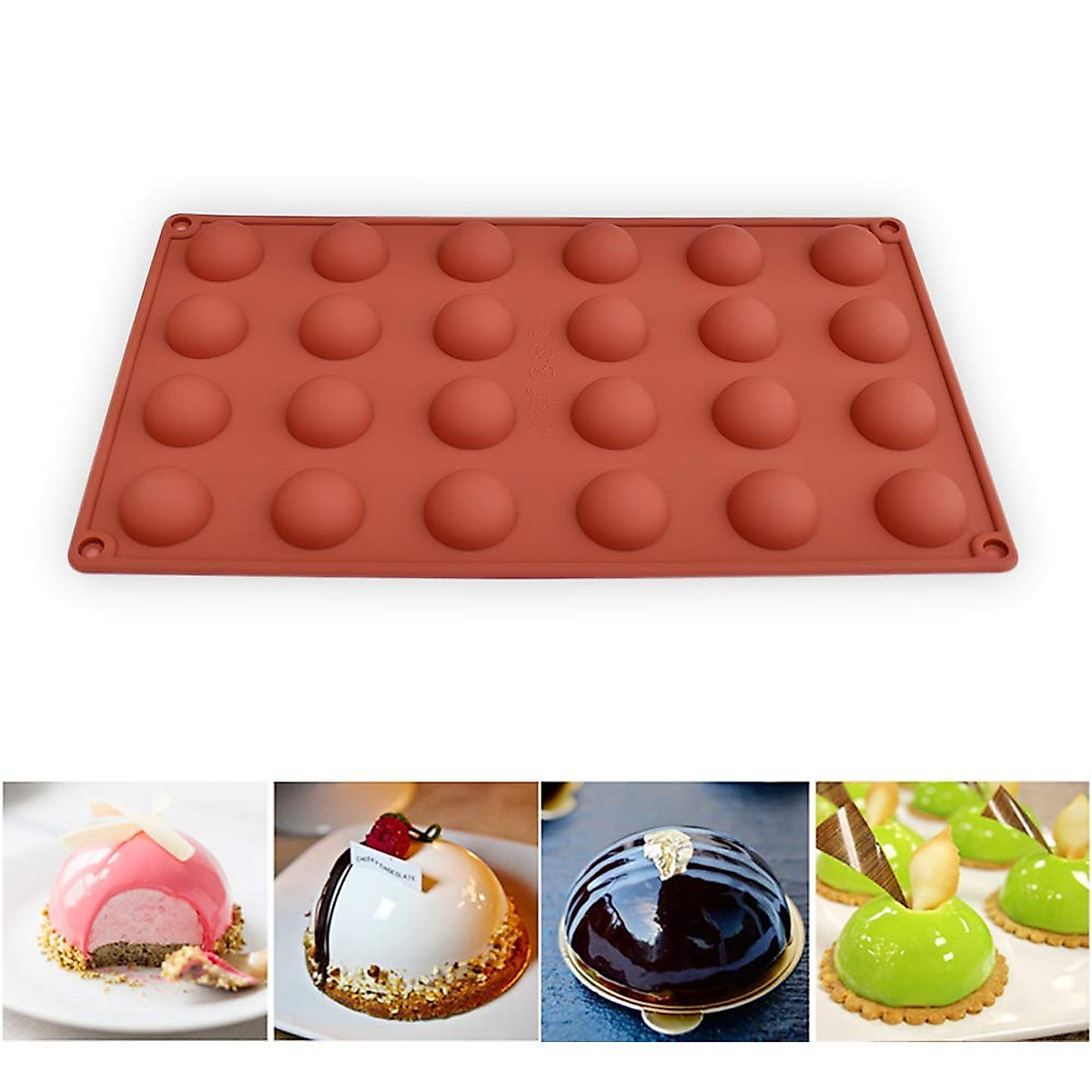 homEdge Mini 24-Cavity Semi Sphere Silicone Mold, 3 Packs Baking Mold for Making Chocolate, Cake, Jelly, Dome Mousse-Pay Atenntion to the Size