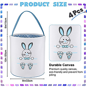 4 Pieces Easter Bunny Basket Egg Bags for Kids Cloth Tote Bags Canvas Cotton Empty Personalized Candy Egg Basket Bunny Print Buckets Carrying Presents and Eggs Hunt Bag Toys Bucket Boys Girls