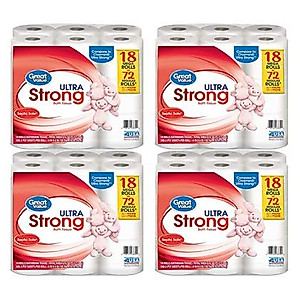 Great Value Ultra Strong Toilet Tissue Paper, 18 Mega Rolls (Pack of 4)