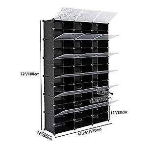 DOLFISH Portable Shoe Rack Organizer with Door, 12-Tier Portable 72 Pair Shoe Rack Organizer 36 Grids Tower Shelf Storage Cabinet, Stackable Detachable Free Standing Shoe Rack DIY Expandable