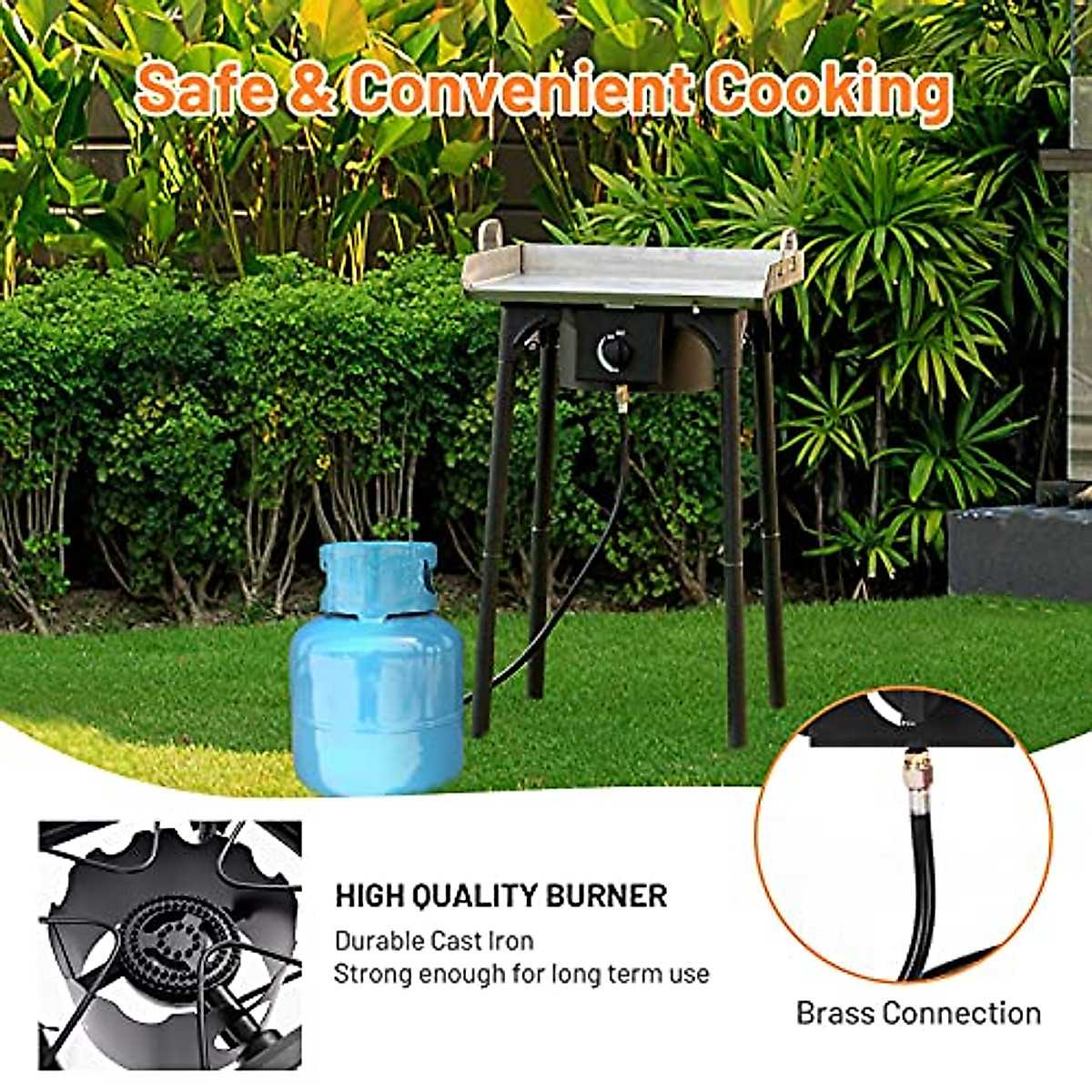 Giantex Outdoor Single Burner Stove, High Pressure Burner Stand Max. 100,000 BTU, 0-20 PSI Regulator Detachable Legs, Portable Propane Grill Burner Stove for Camping Picnic Cookout