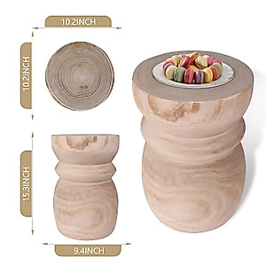 Uziass Wood Tree Stump Side Table Stool, Wooden Stump End Table Round Stump Table Outdoor Stump Table Stump Garden Stool Natural Tree Stump Side Table