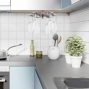 MOCOUM 360 Degree Rotatable Wine Glass Rack Under Cabinet, Wine Glass Hanger Rack Wire Wine Glass Holder Stemware Hanging Storage for Cabinet Kitchen Bar (1, Red Bronze)