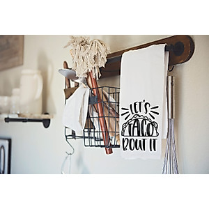 Handmade Funny Kitchen Towel - Let's Taco Bout It Funny Taco Puns Hand Towel for Taco Lovers - 28x28 Inch Perfect for Chef Housewarming Christmas Mother’s Day Birthday Gift (Lets Taco Bout It)