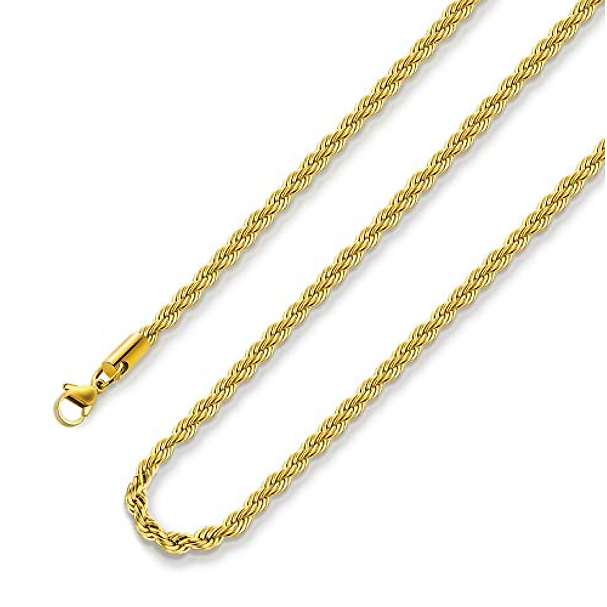 Gold Plated Necklace for Men 2.5MM 18 Inches Stainless Steel Twist Rope Chain for Women Boys