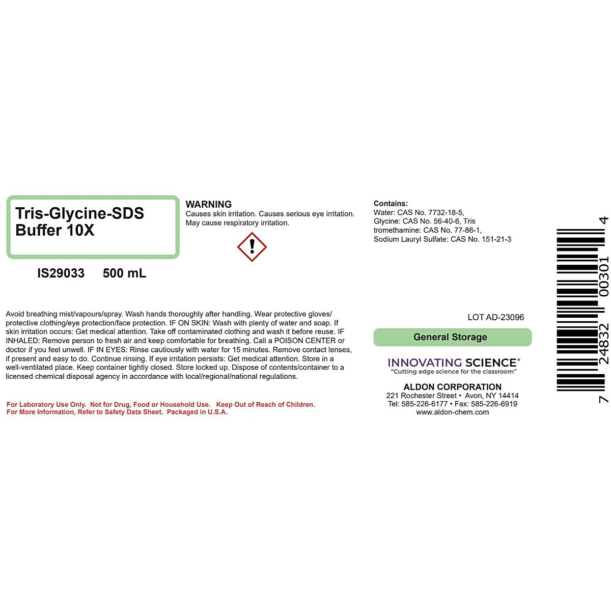 ALDON Innovating Science Tris-Glycine-SDS Buffer 10X, 500mL - The Curated Chemical Collection