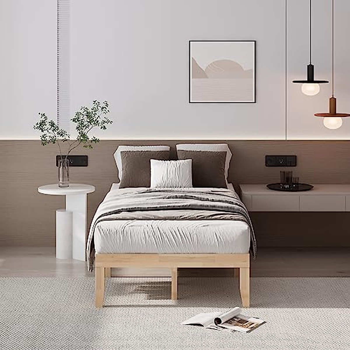 Giantex Twin Wood Platform Bed Frame, 14 Inch Solid Rubber Wood Mattress Foundation, Heavy Duty Wood Slats Support, No Box Spring Needed, Easy Assembly, Natural