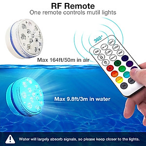 Submersible LED Lights with Magnet, IP68 Waterproof Underwater Pool Led Lights with 13 LEDs, 4 Suction Cups and 164FT/50M RF Remote, Battery Operated with 16 Color Changing Shower Lights (4-Pack)