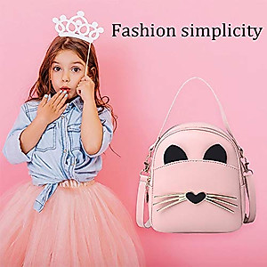 ASUYOERU Women Leather Crossbody Messenger Bag Cartoon Cute Cat Shoulder Backpack, Pink, large 41*30*12cm
