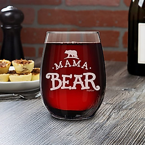 Mama Bear Laser Engraved Stemless Wine Glass 15 oz. Gift for Mom