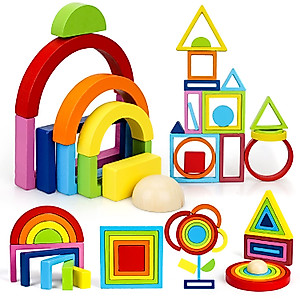 TOY Life Wooden Rainbow Stacking Toy, 27 Pcs Stacking Toy Wooden Rainbow Stacker Baby Toys 6 to 12 Months Montessori Rainbow Stacking Game Baby Toys 12-18 Months Nesting Blocks Puzzle Educational Toys