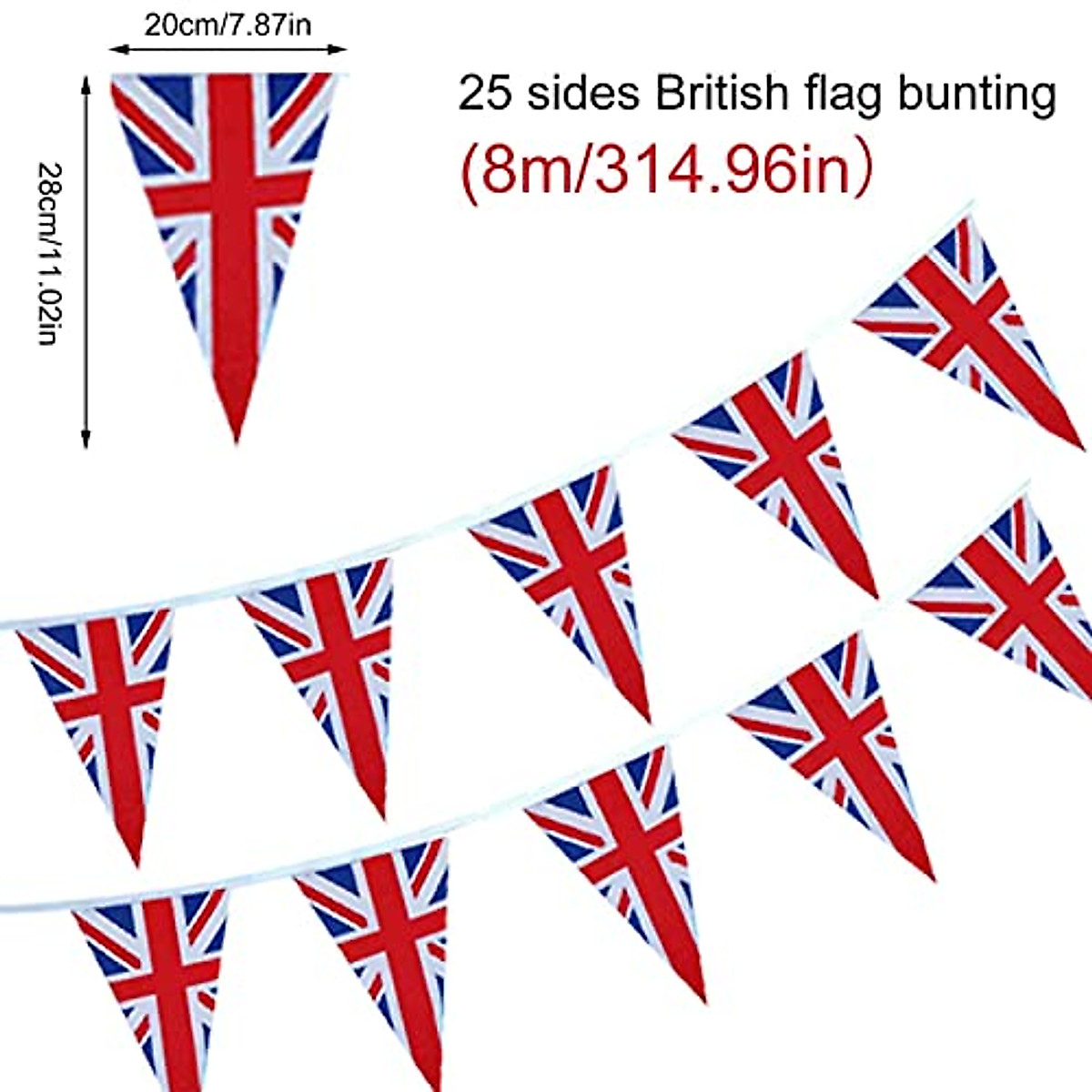 Uwariloy 23/26ft Union Jack Bunting Banner with 20 | 25 Triangle Flags for Queen Plati-num Jubilee Decorations, Royal Events Patriotic Street Party Decorations