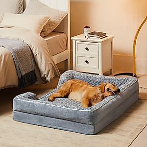 LNSSFFER Orthopedic Large Dog Bed, Faux Fur Material, 36 x 27 x 6.5 Inch, Supports 50 lbs