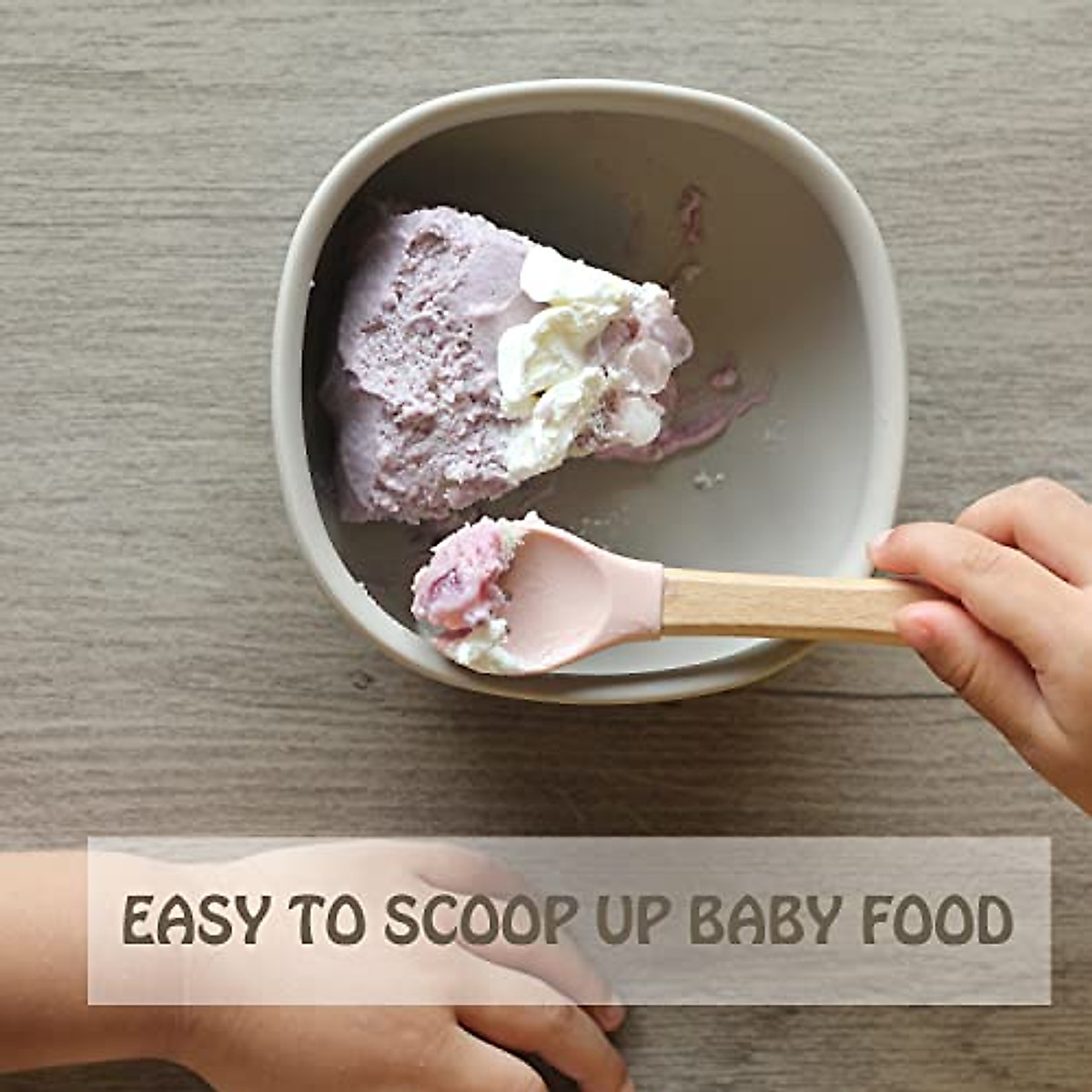 Ginbear Silicone Baby Spoon and Fork Set Self-feeding, Baby Flatware Sets, Toddler Feeding Utensils for Child 6 Months+ (Hazy Green/Almond)