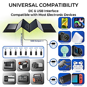 Portable Solar Panel –60W Foldable Solar Panel for Camping with 5V USB and 18V DC Output - Perfect for Camping Charging Phones Tablets & Outdoor Devices–Compatible with Solar Generators Power Stations