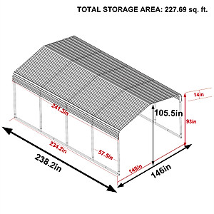 MUPATER Outdoor Carport, 12' x 20' Heavy Duty Canopy for Garage,Car Garage Shelter with Galvanized Metal Roof and Frame for Car, and Boat, Grey