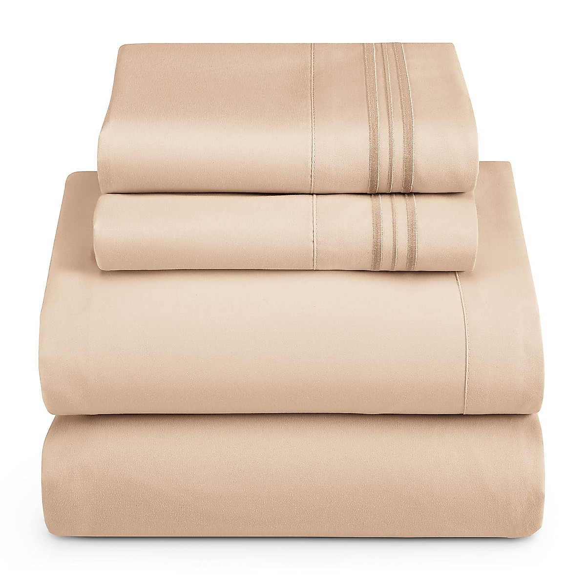Hearth & Harbor Full Size Sheets - 4 Piece Bed Sheet Set, Hotel Luxury Double Brushed Bed Sheets - Extra Soft Bedding Sheets & Pillowcases, Full, Taupe