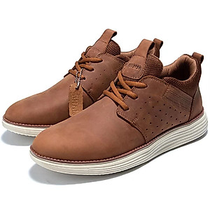 Arkbird Leather Loafers, Casual Slip-On Sneaker Shoes for Men Dark-Brown 11