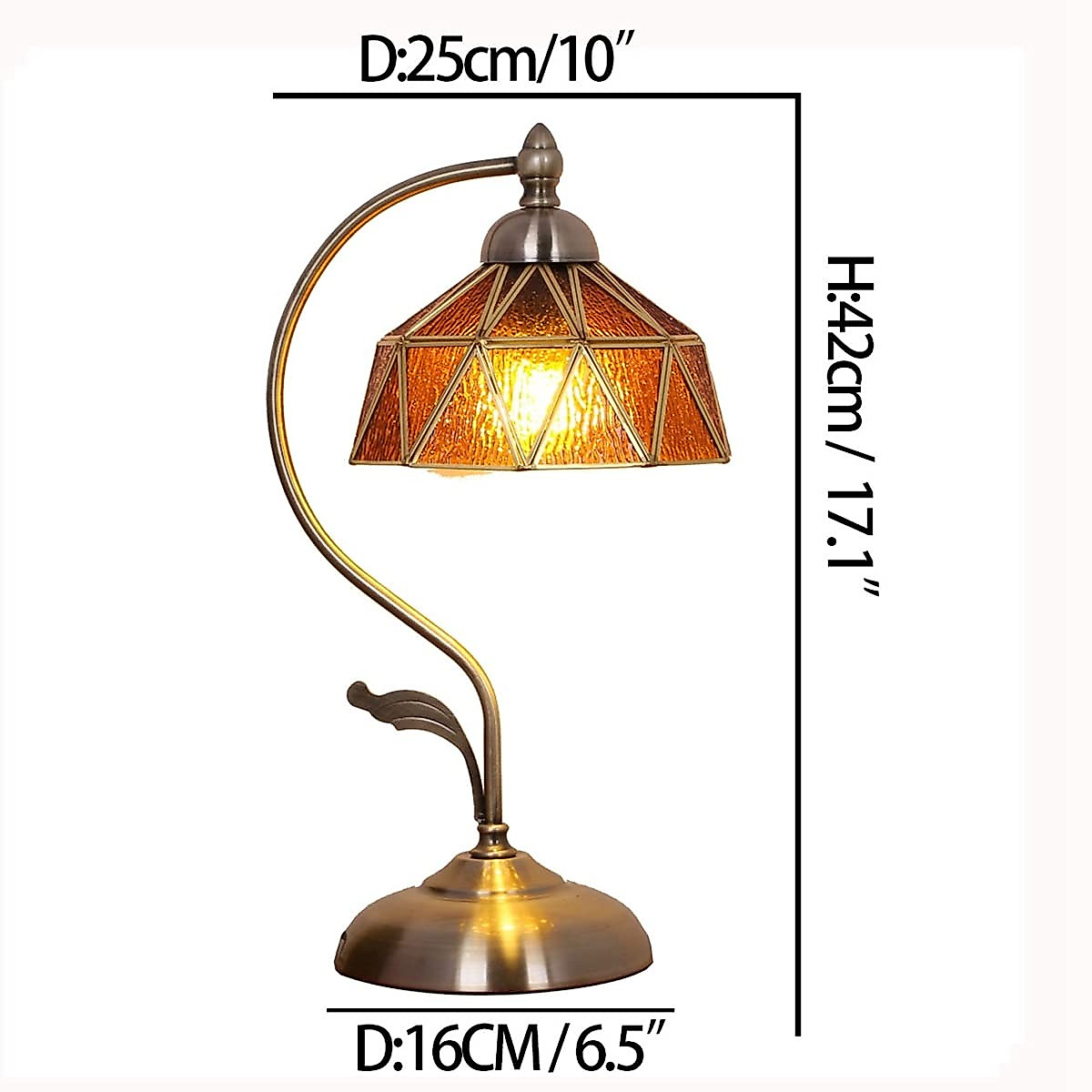 DOnhek Tiffany Retro Style Stained Glass Table L Tiffany Style Classical Lamp Retro Bedside American Desktop Study Brass Decoration Personality Glass Table Lamp (Coffee Color)