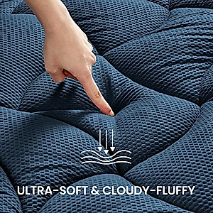 SLEEP ZONE King Size Cooling Mattress Pad, Premium Zoned Quilted Fitted Mattress Topper, Elastic Mattress Protector Cover, Machine Wash Durable, Deep Pocket 8-21 inch, Blue, King