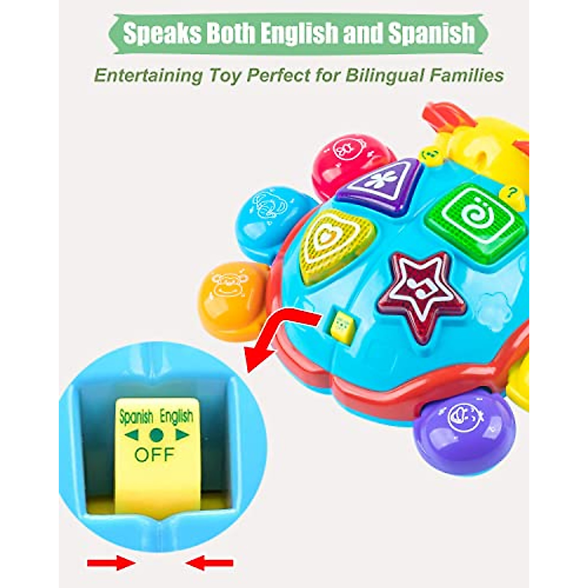 Vanmor Walking Crawling Toys for Infants 6-12 18 Months +, Spanish English Bilingual Learning Toy Montessori Educational Toy, Baby Musical Light up Toys Gifts for 1 2 3 Year Old Boy Girl