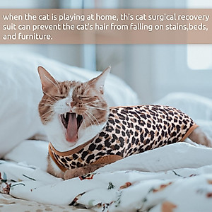 SAWMONG Cat Recovery Suit After Surgery Recovery Shirt Breathable E-Collar Alternative Non-Lick Pet Body Suit,Brow Leopard L