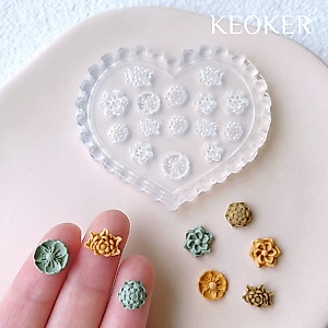 KEOKER Flower Polymer Clay Molds - 4 Pcs Floral Polymer Clay Molds for Jewelry Making, Miniature Clay Molds, Polymer Clay Molds for Polymer Clay Earrings (Substitute Polymer Clay Cutters) (4PCS)