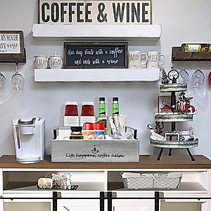Coffee Station Organizer Coffee Bar Decor Accessories Coffee Kcups Pods Holder Organizer with Handles for Farmhouse Kitchen Countertop, Coffee Station, Coffee Creamer Holder, Paper Cup Holder (White)