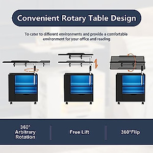 Shahoo Nightstand Set of 2 with Charging Station and 3 LED Lights, Modern End Side Table Featuring Open Storage, Drawer, Adjustable Rotary Stand Plate for Bedroom, Black, 2