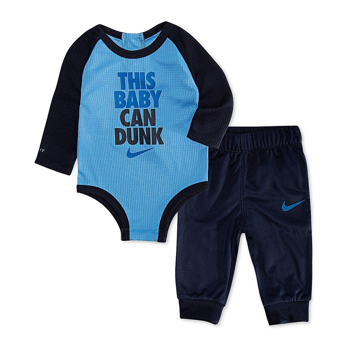 Nike Baby Boy Bodysuit & Pants 2 Piece Set (6 Months, Obsidian(56E233-695)/Blue)