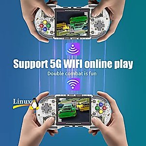 RG353PS Retro Handheld Game Console, 3.5 Inch IPS Screen Linux System RK3566 Chip 16+64G TF Card Preinstalled 8000+ Games (White Transparent)