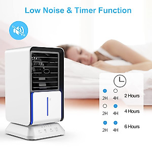 Lafhome Portable Air Conditioner, Mini Oscillating Air Conditioner Personal Small Air Cooler Evaporative Cooler Desk Fan with Timer Function and LED Night Light for Home Office Bedroom Indoor Use
