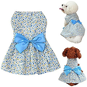 Brocarp Dog Dress- Puppy Floral Princess Dresses, Dog Dress Bowknot Tutu Skirt, Thin Cute Pet Summer Clothes Apparel for Small Medium Girl Dogs Cats Kitten, Dog Flower Sundress Doggy Outfit Costume