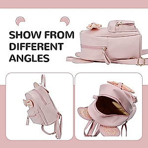 Oweisong Fashion Cute Cartoon Backpacks Purse for Girls Sequin Bow Mouse Ears School Bag Daypack for Teens Pink