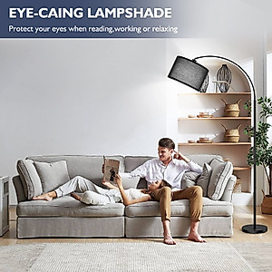 Arc Floor Lamps for Living Room, Modern Remote Control Standing Lamp with Stepless Dimmable, Black Tall Lamp with Black Drum Shade, Over Couch Arched Reading Light for Bedroom, Office(Bulb Included)